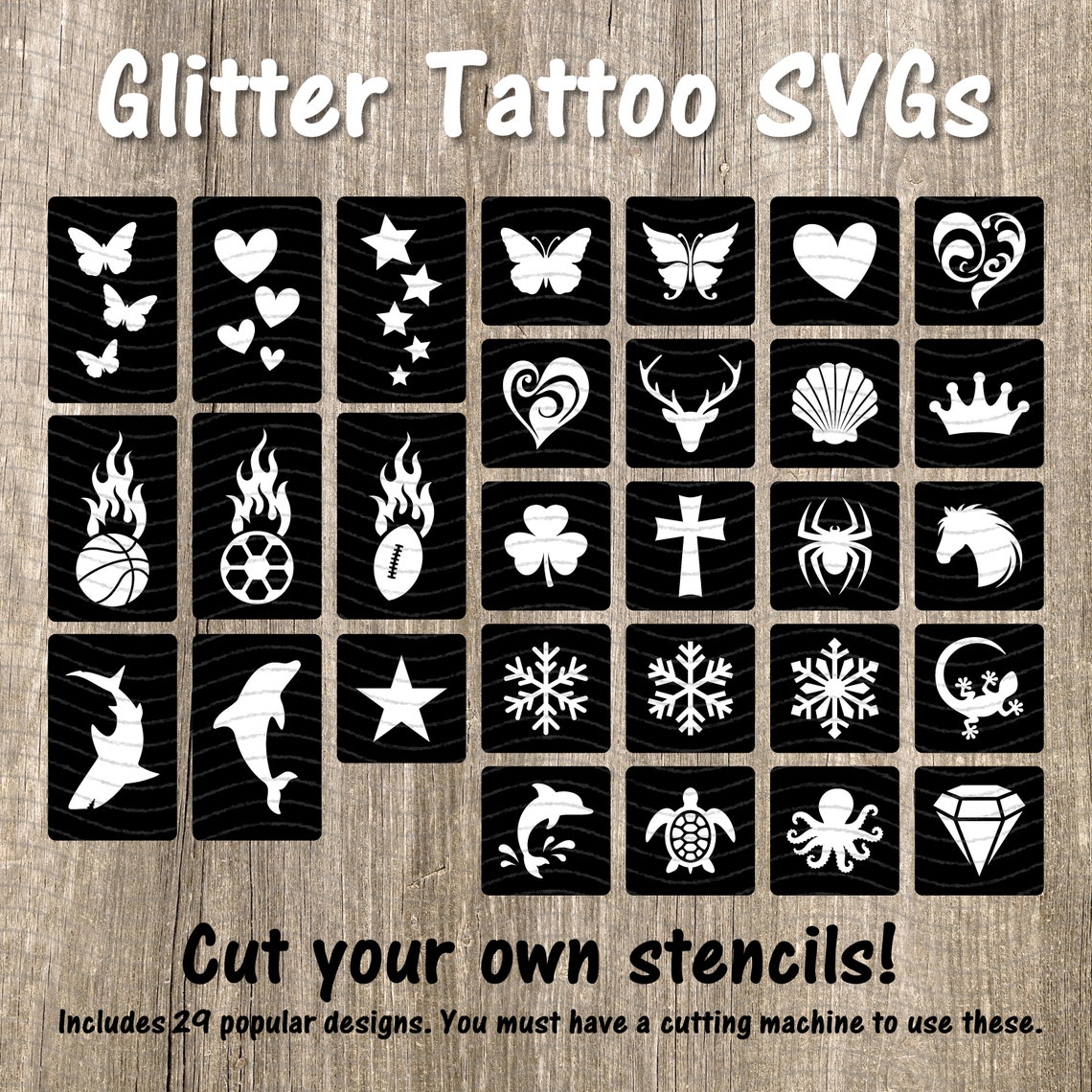 Glitzer Tattoo Schablone SVG, Glitzer Tattoo Cut Files, Glitzer Tattoo-Design, Vinyl Schablone ...