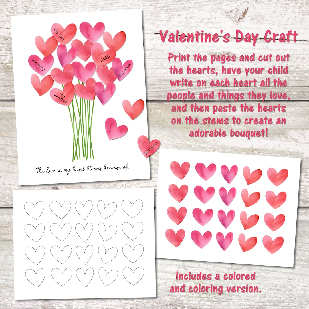 Valentine's Day Craft, Printable Craft, Heart Craft, Valentine's Day ...