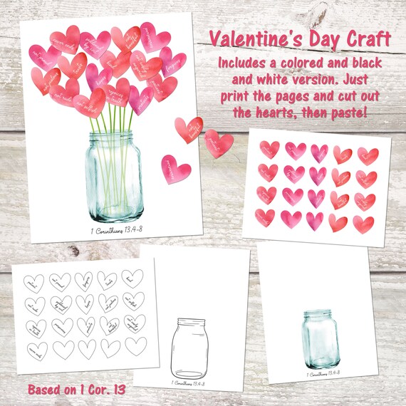 Valentine's Day Craft Printable Craft Heart Craft | Etsy