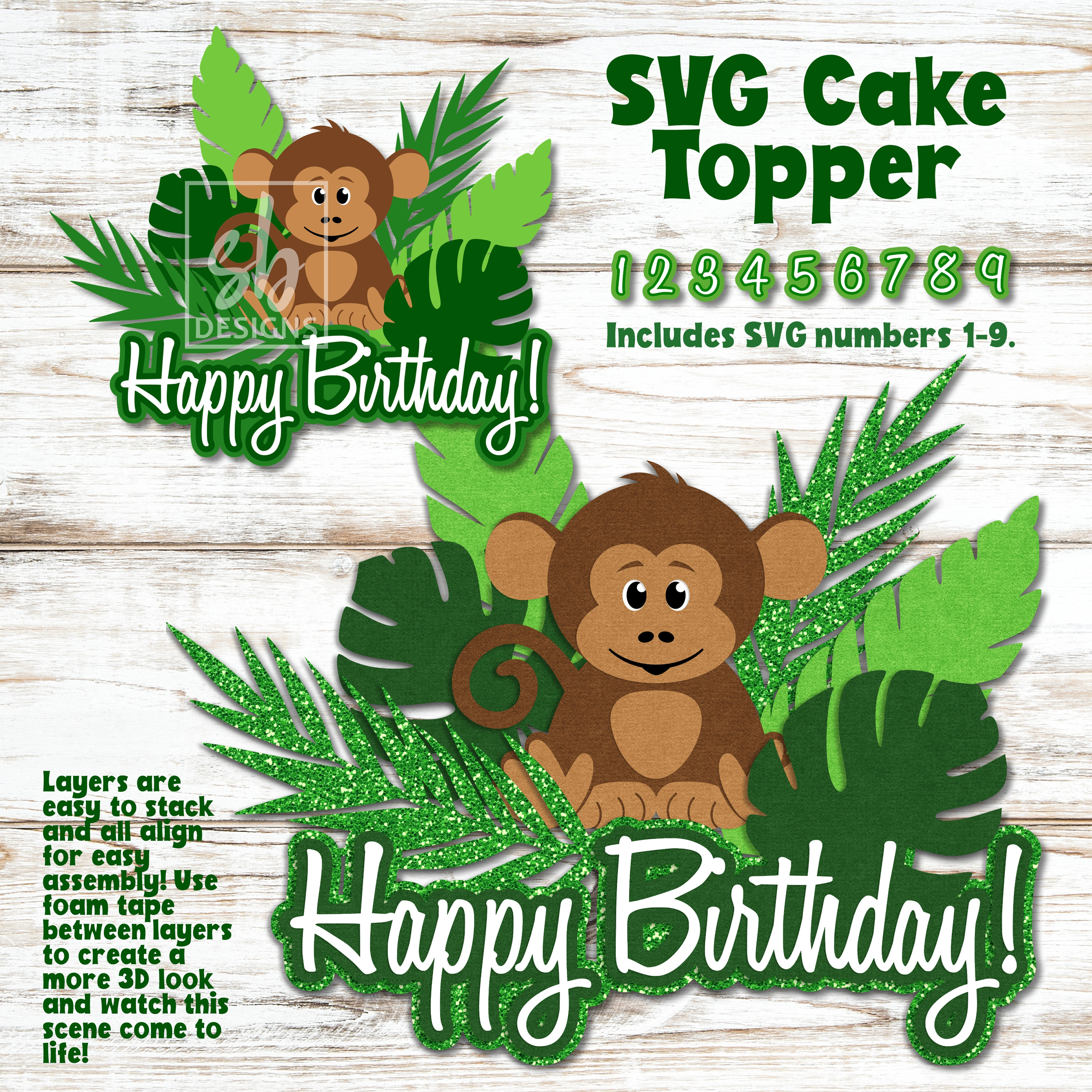 Monkey Cake Topper SVG, Monkey SVG, Cake Topper Cut File, Cricut Cake ...