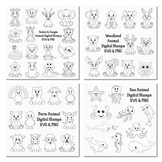 Animal Digital Stamps Animal SVG Animal Clip Art Cute | Etsy