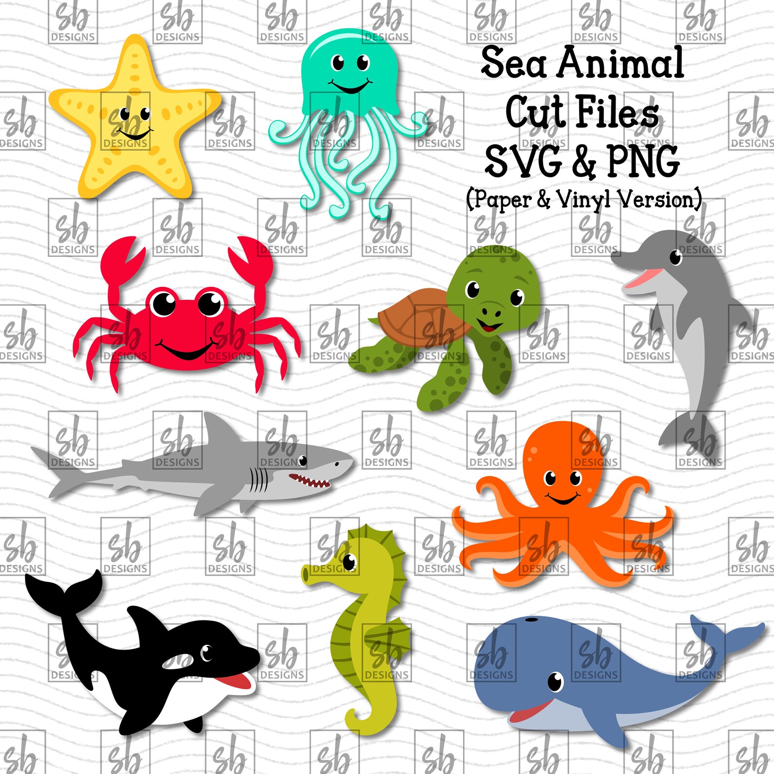 Sea Animal Cut Files, Sea Animal SVG, Sea Animal Clip Art, Cute Ocean ...