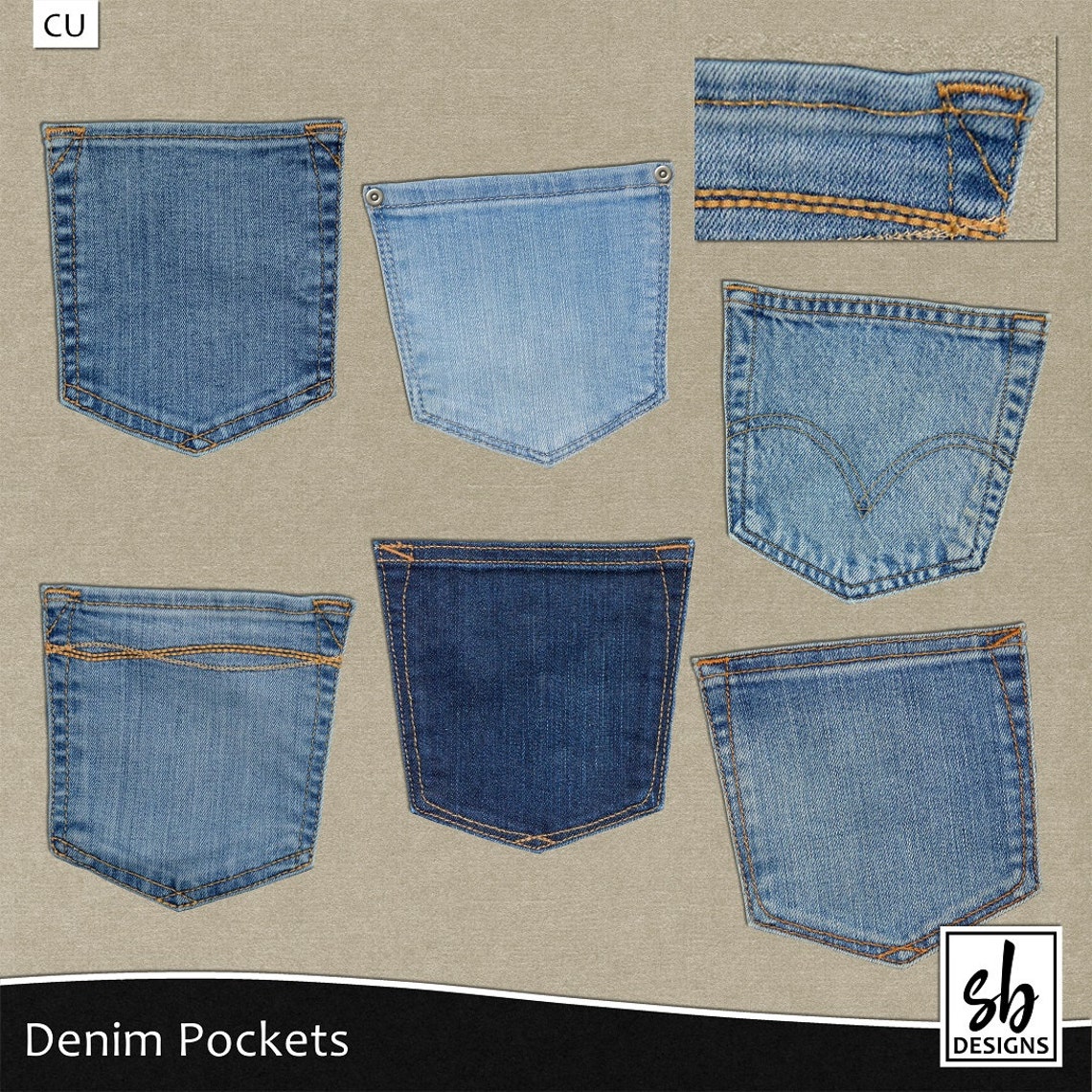 Denim Pockets - Denim Clip Art - Jean Pockets - Digital Jeans - Jeans ...