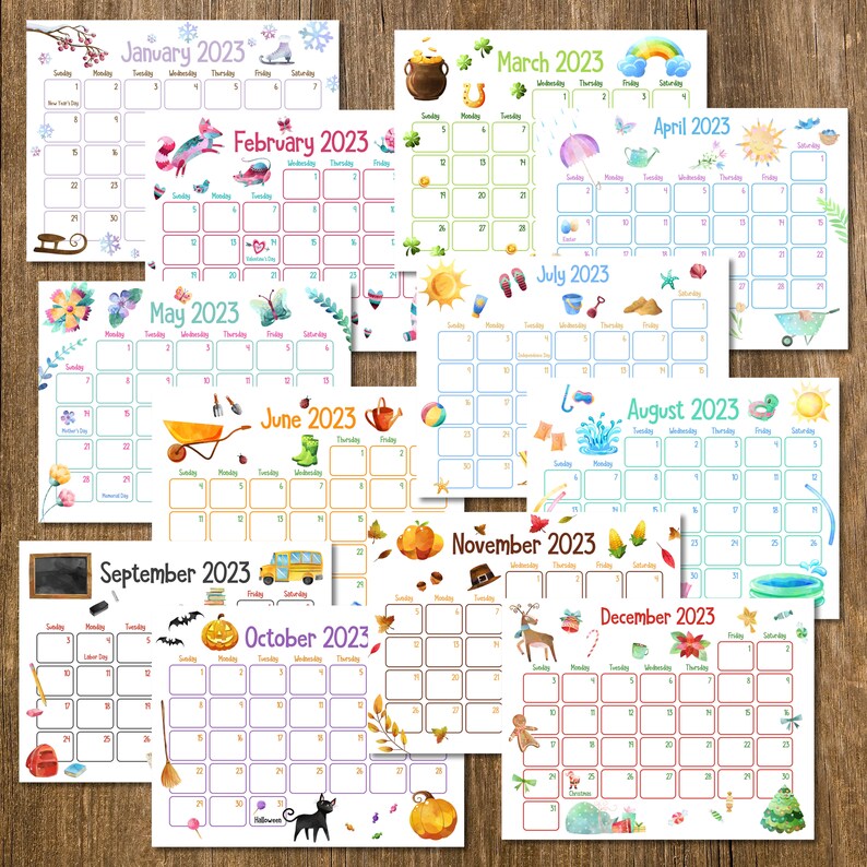 Printable Calendars Printable Kids Calendars 2023 Calendars - Etsy