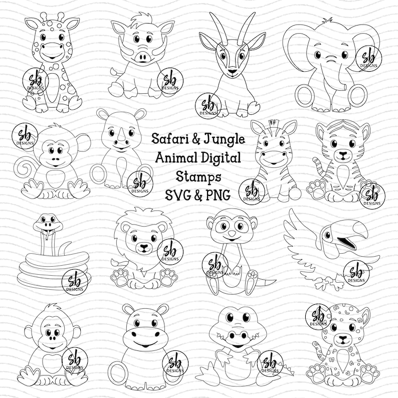 Zoo Animal Digital Stamps Jungle Animal SVG Safari Animal - Etsy