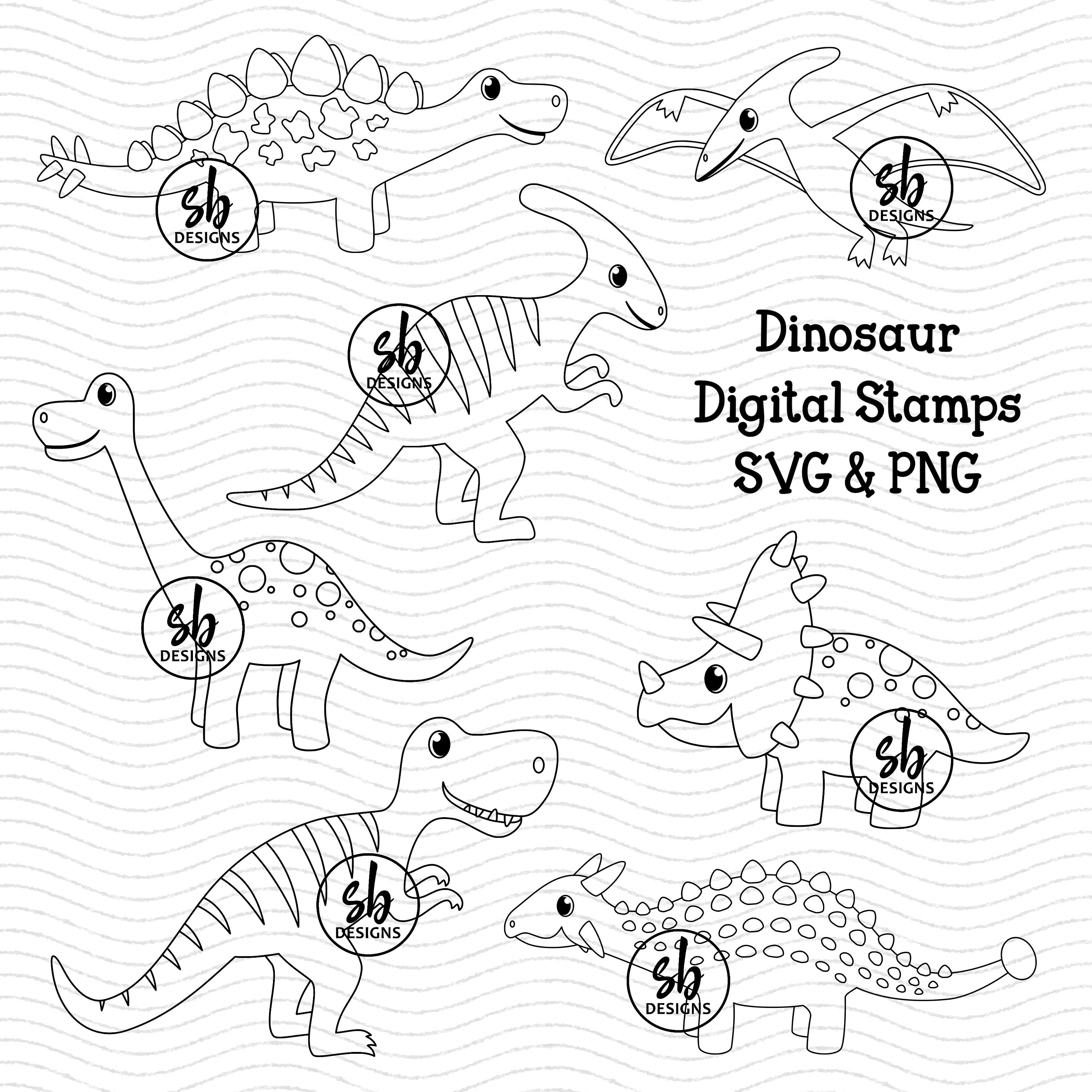 Dinosaur Digital Stamps, Dinosaur SVG, Dinosaur Clip Art, Cute ...