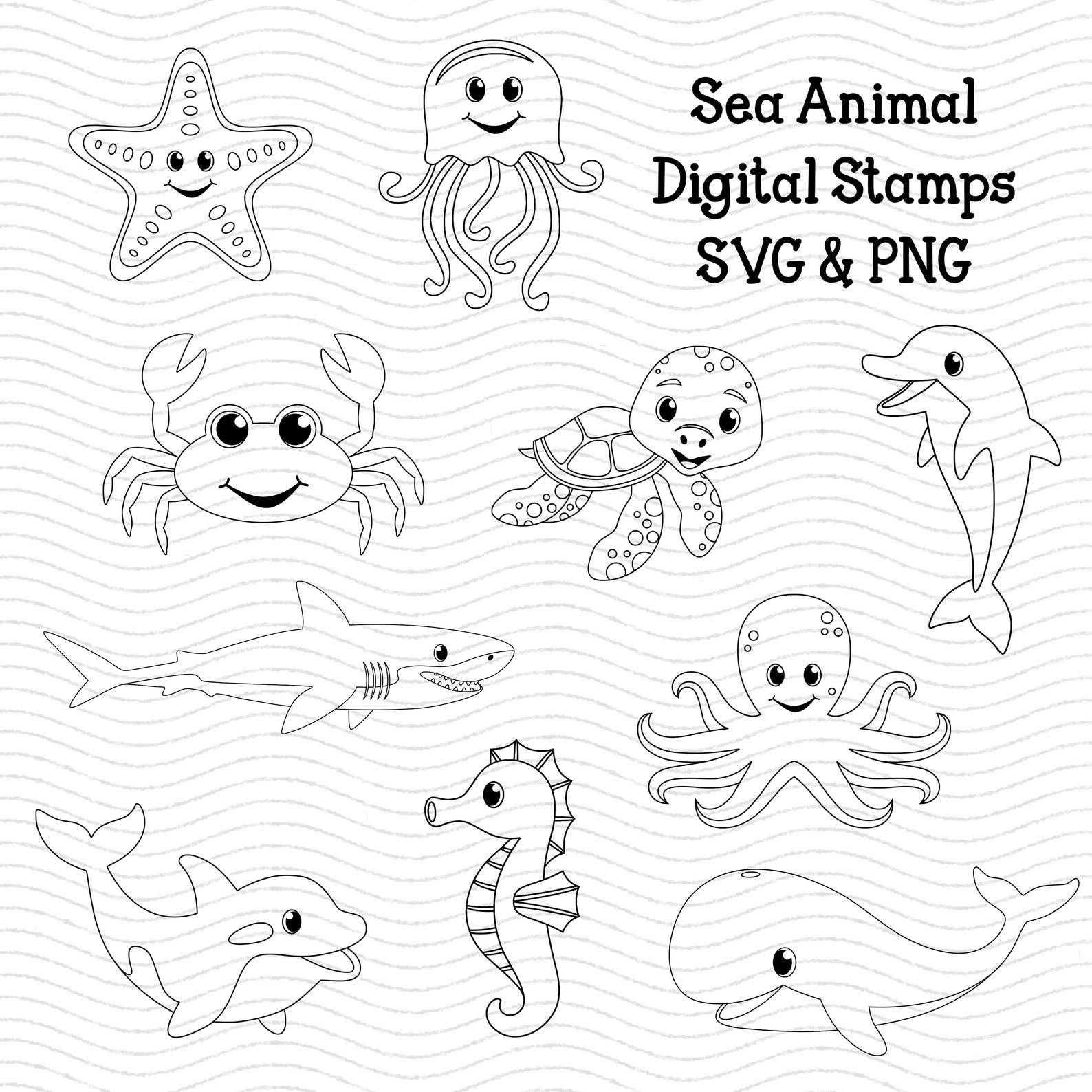 Sea Animal Digital Stamps Sea Animal SVG Sea Animal Clip - Etsy