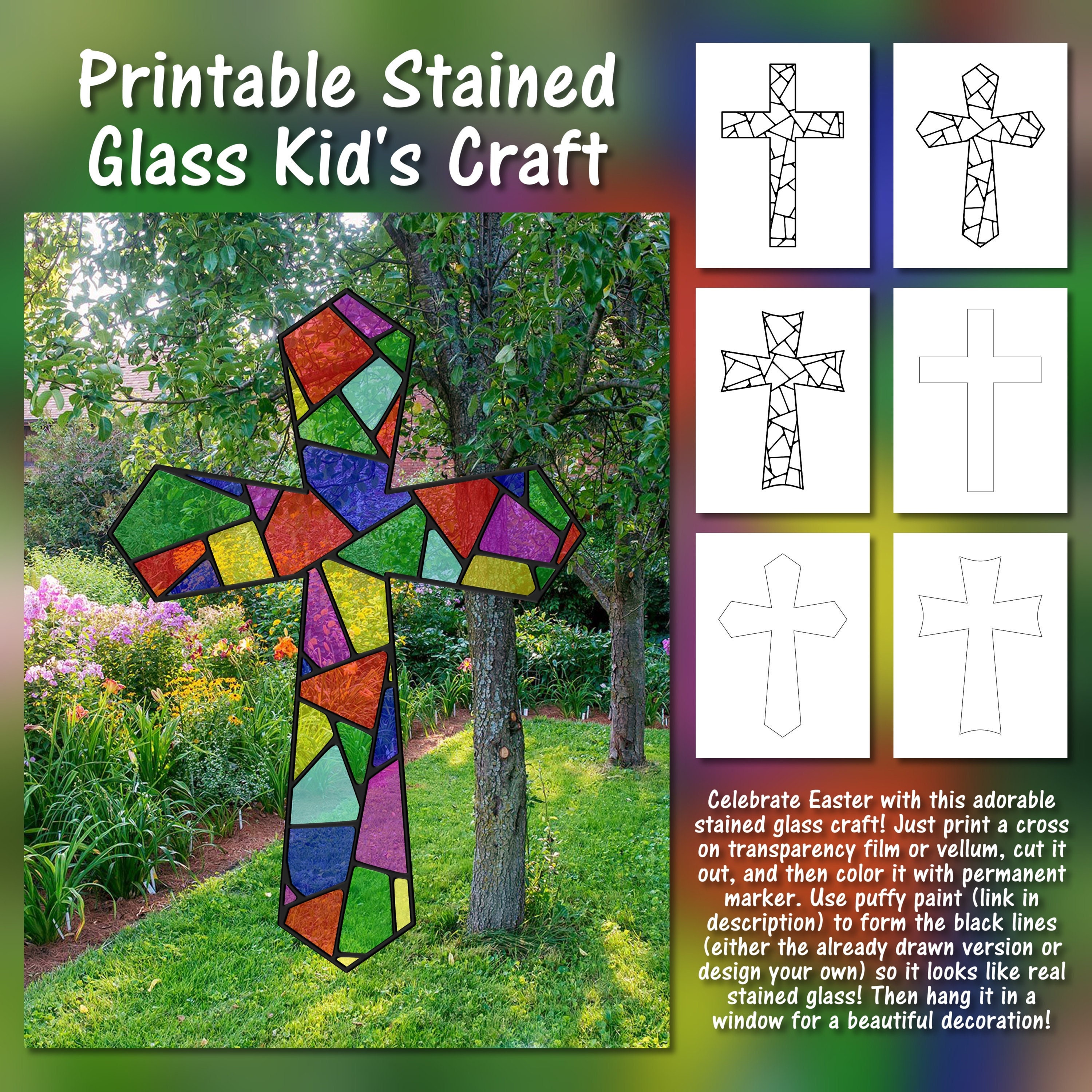 Easter Kids Craft, Stained Glass Craft, Cross Stained Glass, Cross ...