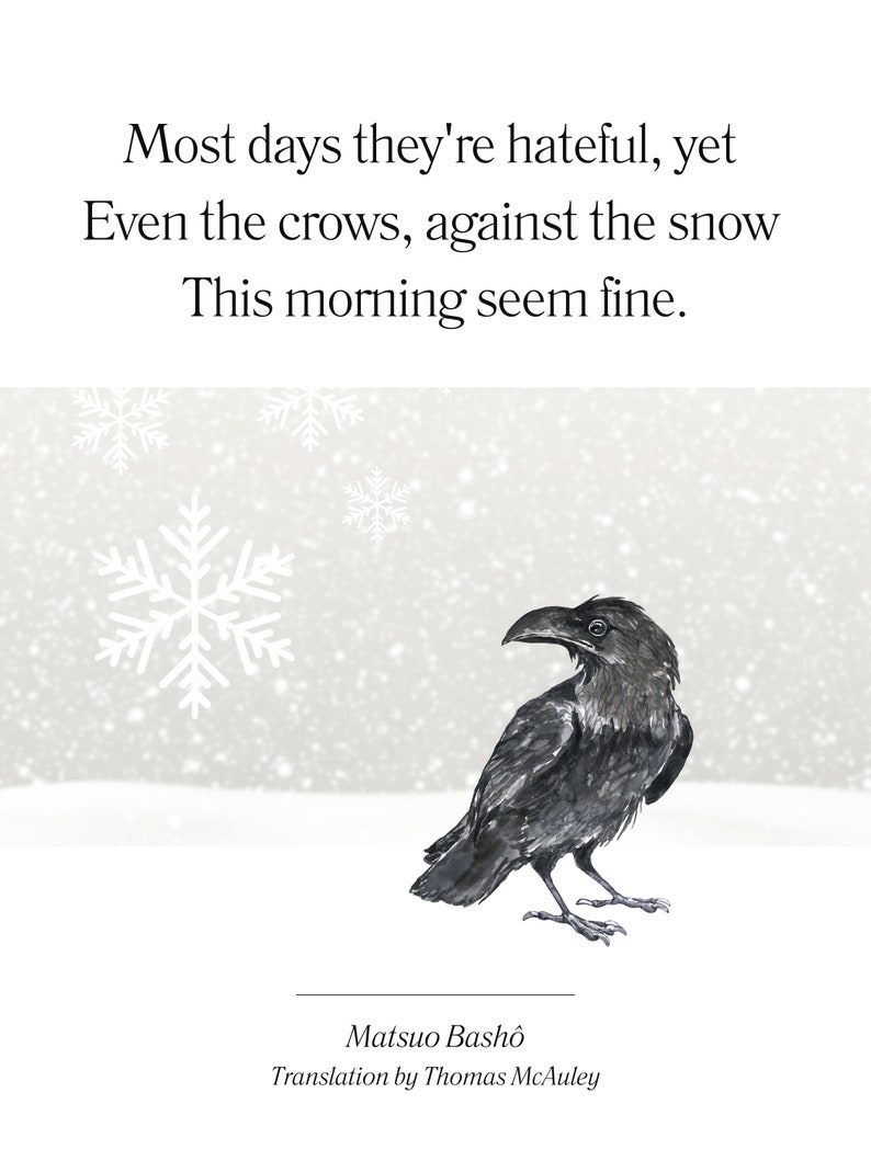 Haiku Poem Basho Wallart Basho Winter Crow Decoration Print - Etsy