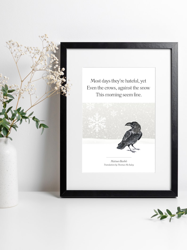 Haiku Poem Basho Wallart Basho Winter Crow Decoration Print - Etsy