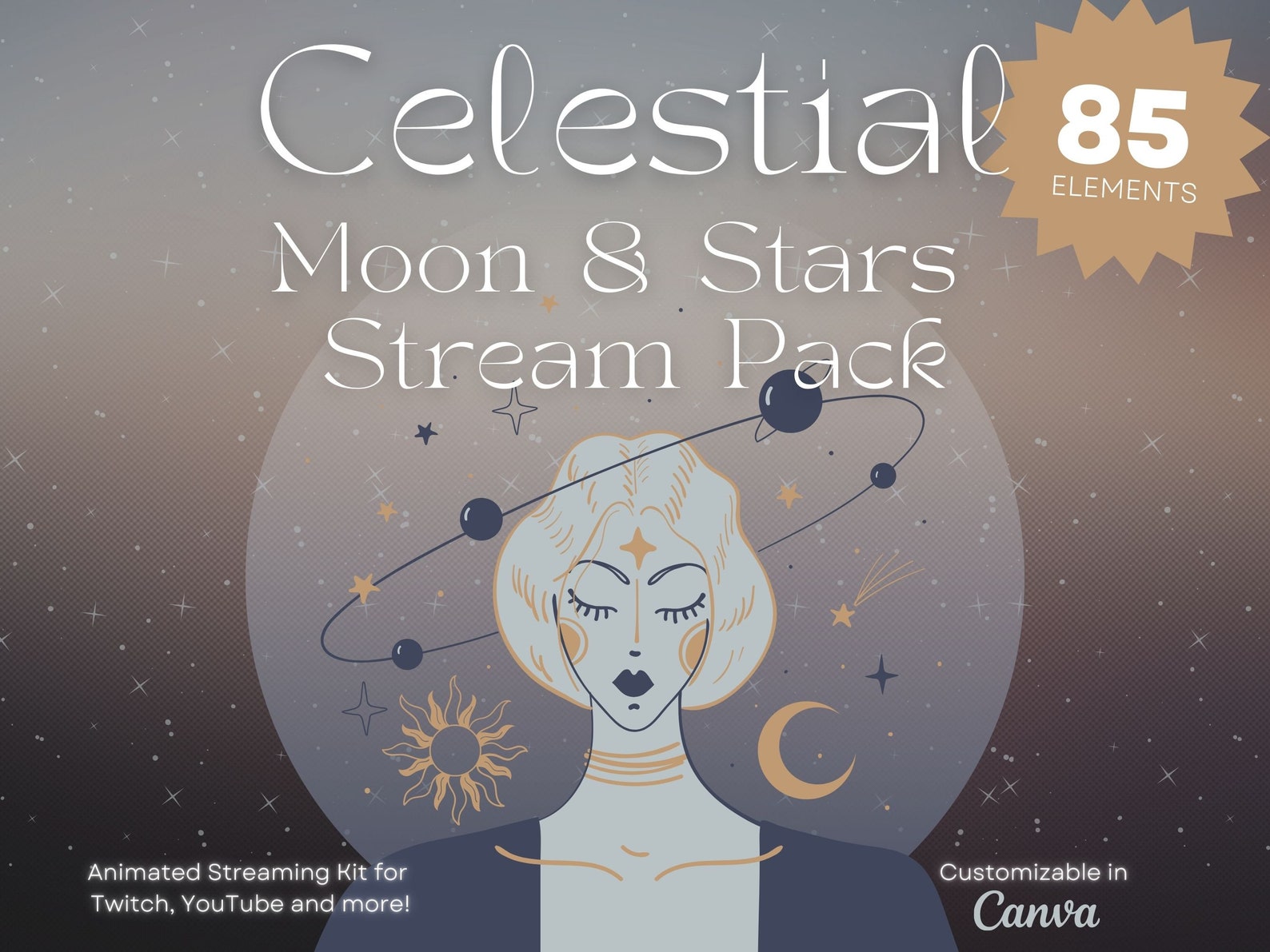 Celestial Moon and Stars Twitch Stream Overlay Package - Etsy