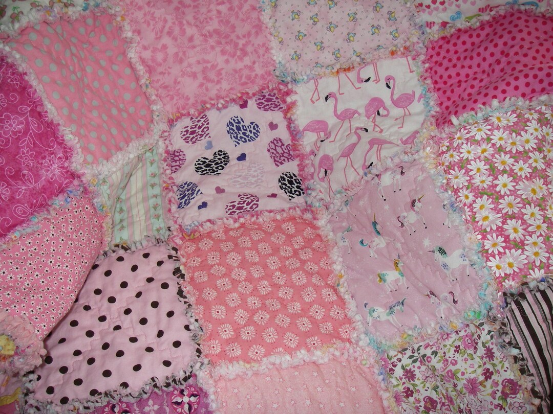 Baby Girl Rag Quilt ~ Just Pink ~ Pink Flowers~dots~stripes~princess ...