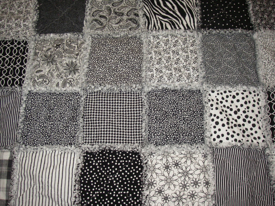 Custom Rag Quilt Black & White Throw Quilt Lap Quilt | Etsy