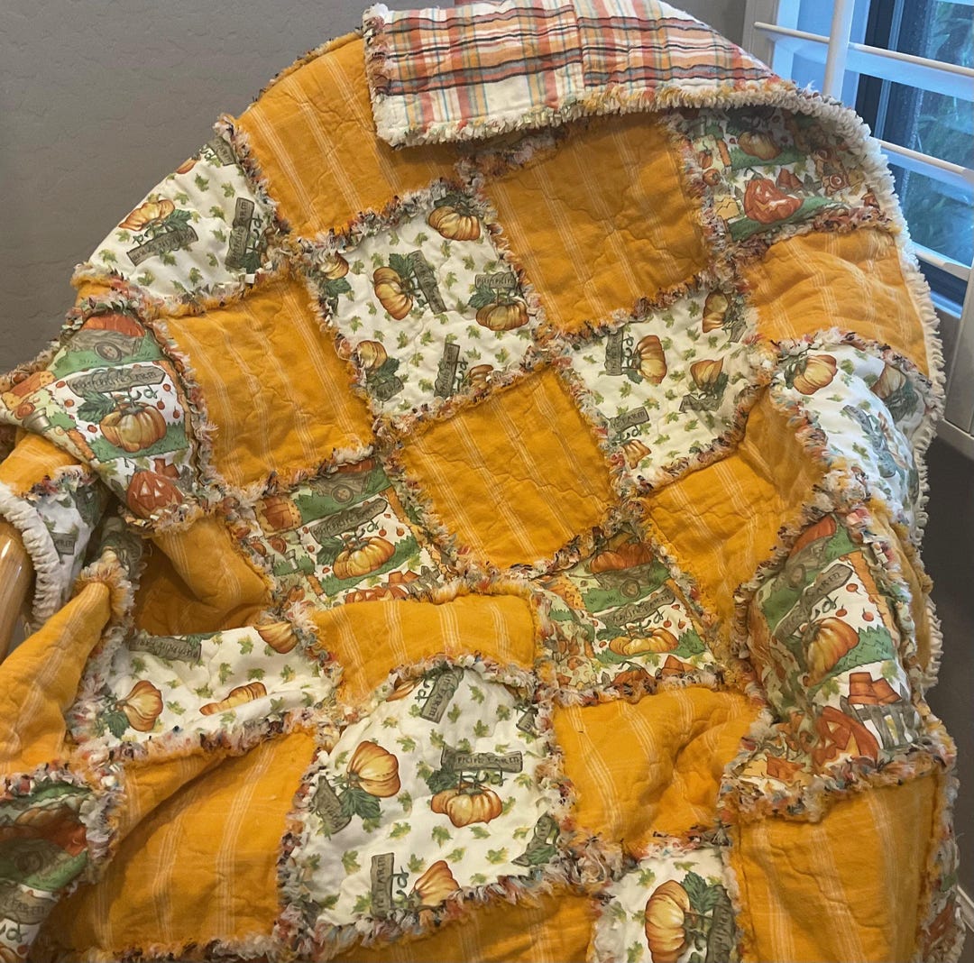 Pumpkin Farm Rag Quilt, Country Chic Rag Quilt, Lap Quilt, Farmhouse ...