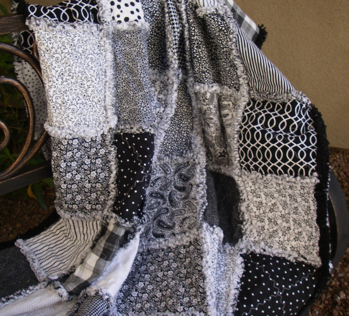 Custom Rag Quilt Black & White Throw Quilt Lap Quilt | Etsy