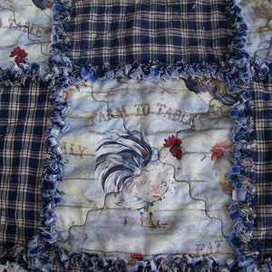 Country Rag Quilt, Farmhouse Rag Quilt, Roosters Rag Quilt, Blue, - Etsy