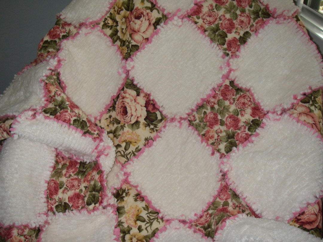Pink Roses Rag Quilt: Shabby Chic Chenille Throw (48x60) - Etsy