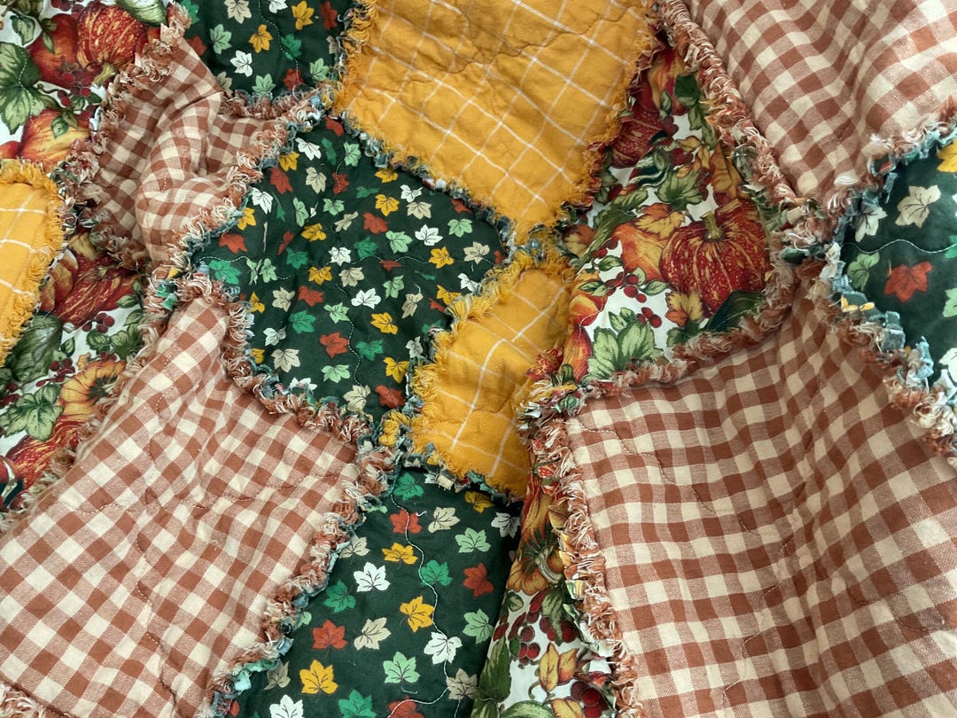 Fall Rag Quilt, Autumn Leaves, Pumpkins and Gourds, Rag Quilt ...