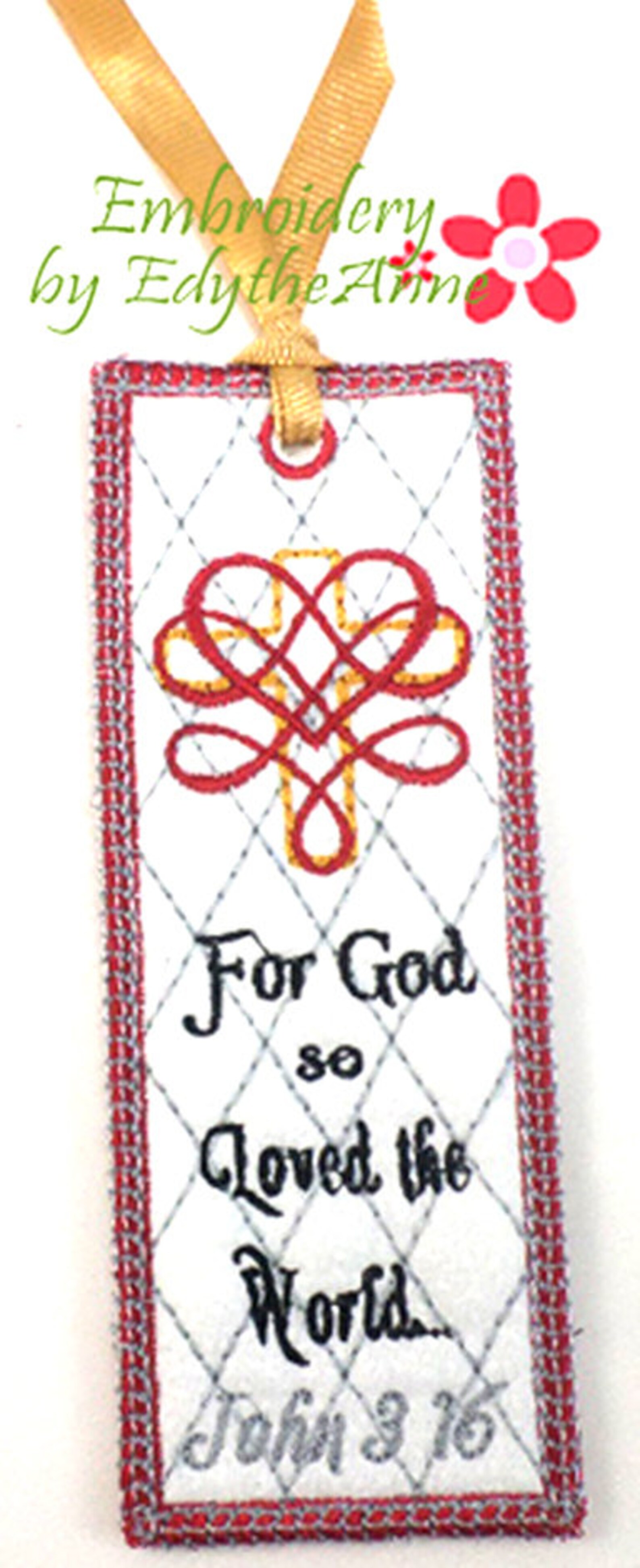 For God so Loved Machine Embroidery in the Hoop Bookmark | Etsy