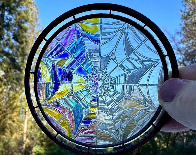 Miniature Wednesday Stained Glass Look Round Spiderweb Window - Etsy
