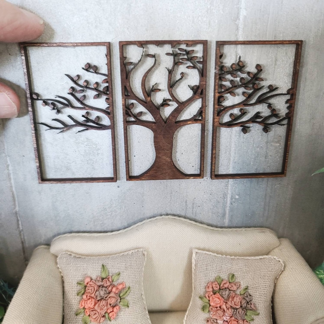 Dollhouse Miniature Wooden Tree Art Picture Set. - Etsy