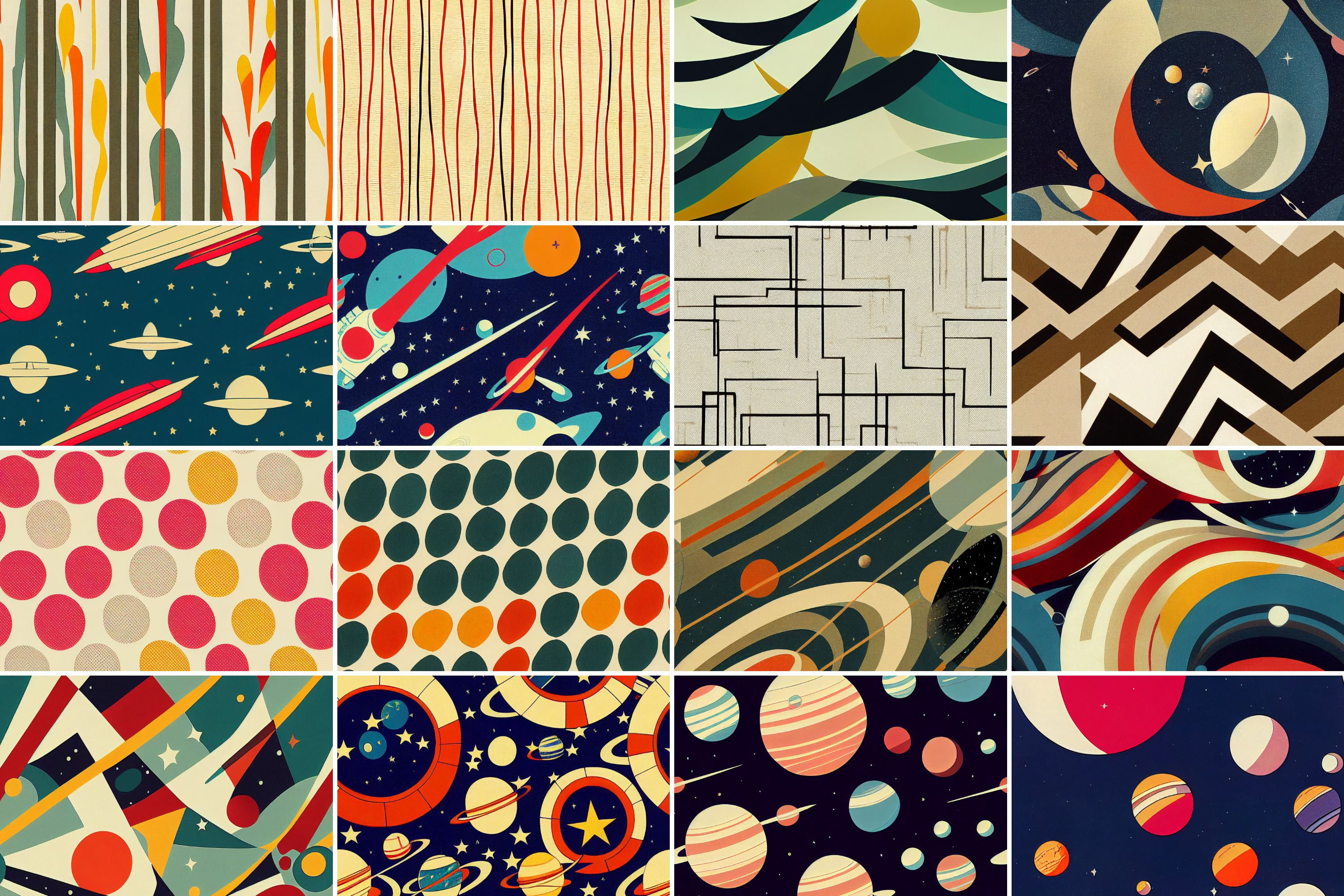 50 Mid-century Modern Digital Papers: Abstract Space Patterns (digital ...
