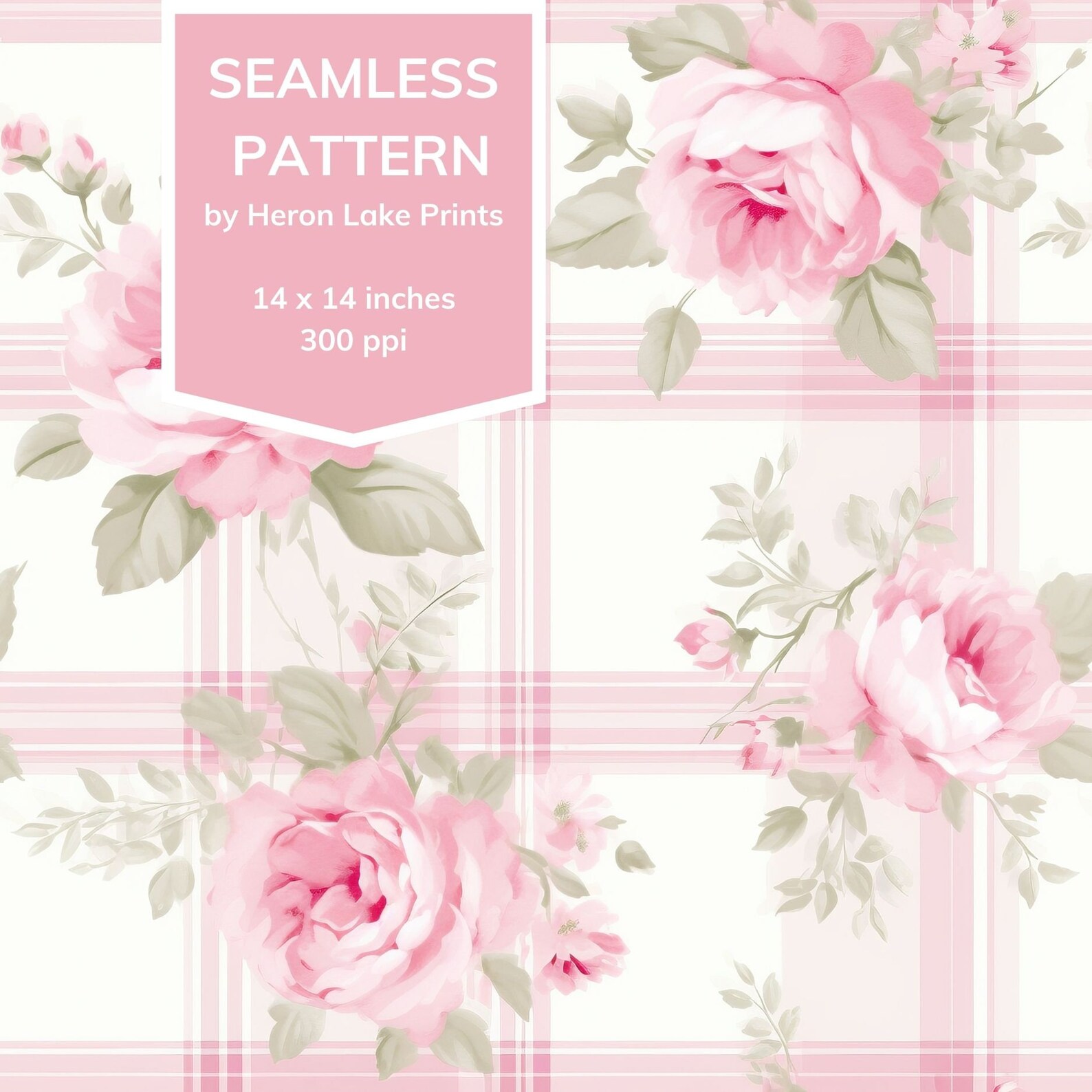 Pink Plaid Roses Seamless Pattern: Commercial Use Print (digital File ...