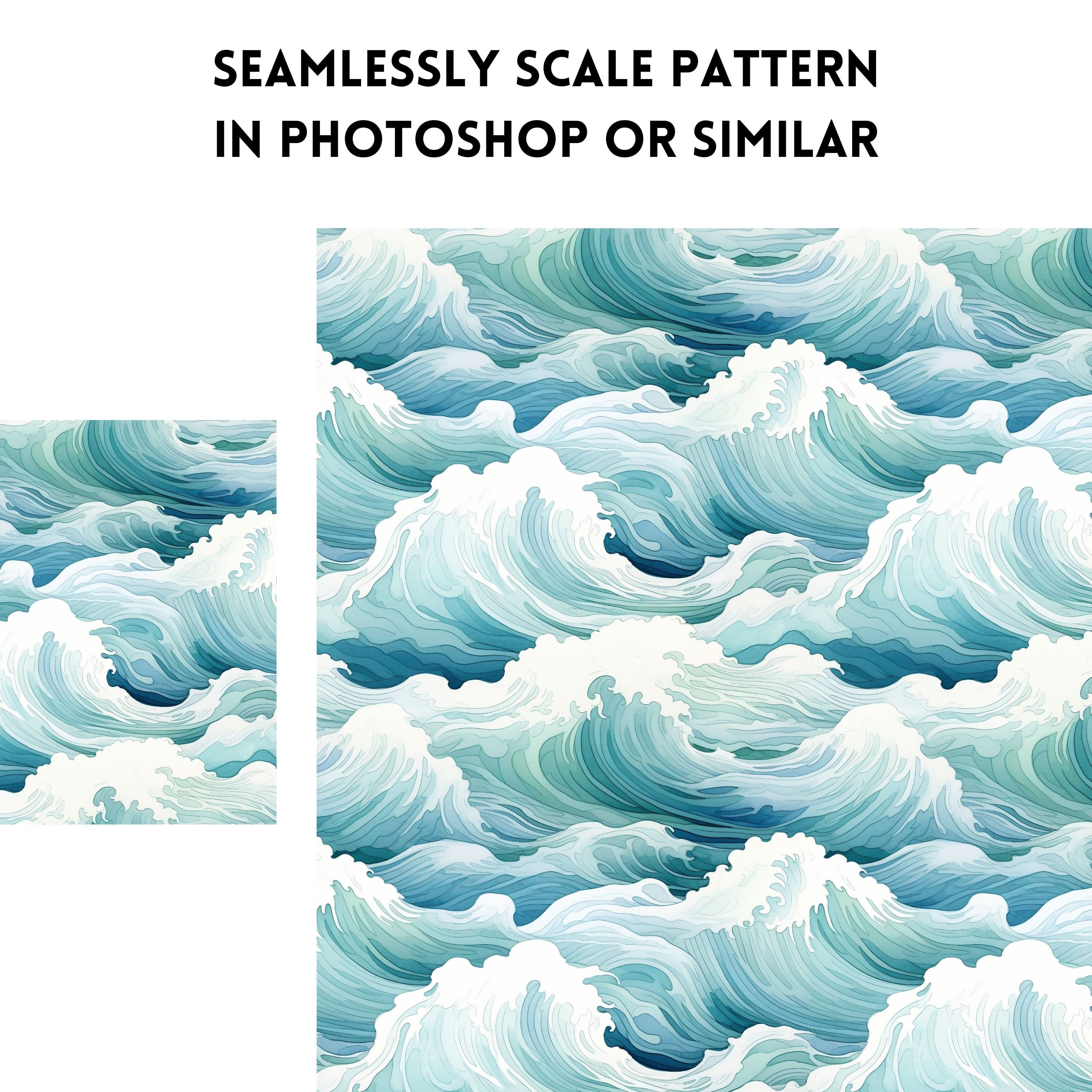 Ocean Waves Seamless Pattern: Print-on-demand, Commercial Use (digital ...