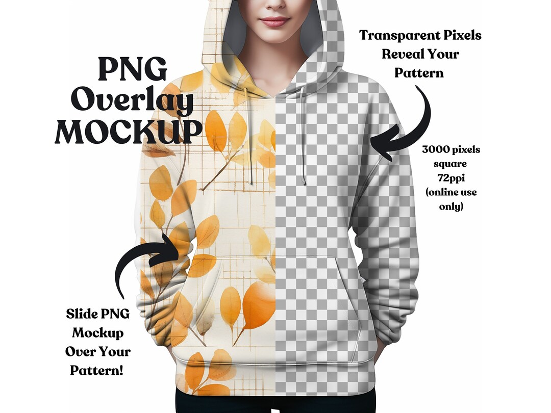 Hooded Sweatshirt PNG Mockup: Seamless Pattern Overlay (digital ...