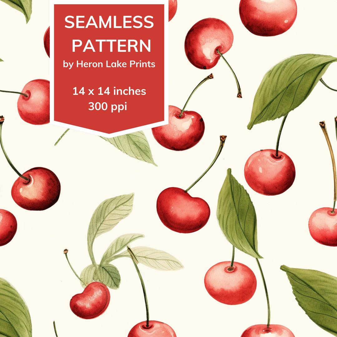 Watercolor Cherries Seamless Pattern Tile, Red, Clipart Pattern - Etsy