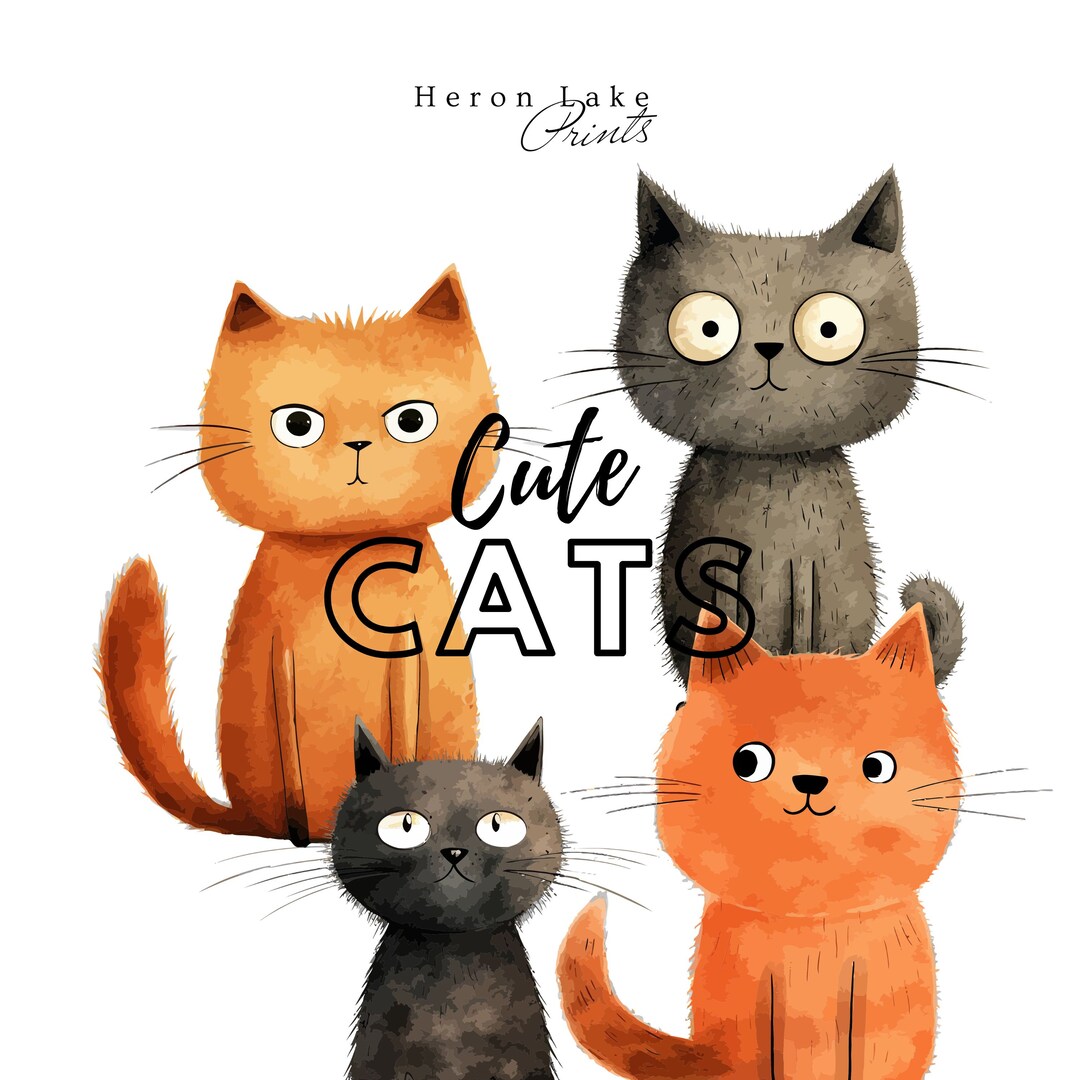 Cute Orange & Black Cats Clipart in SVG, PDF, and PNG Formats, for ...