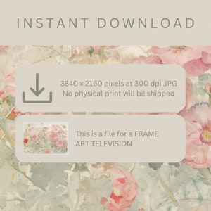 Japandi Pink Poppies Shabby Chic Floral Frame TV Art 4K HD 16X9 Samsung ...