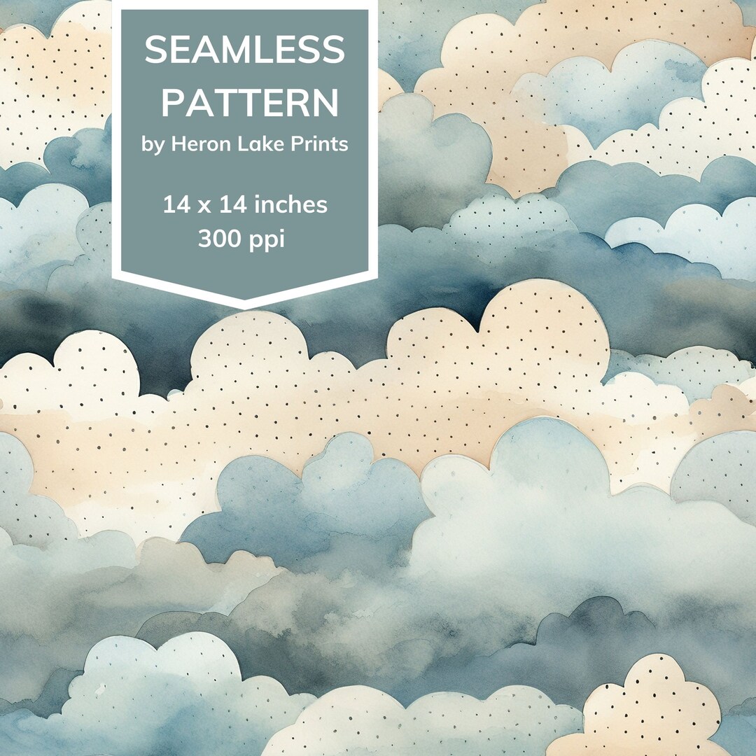 Watercolor Clouds Seamless Pattern, Print on Demand, Commercial Use ...