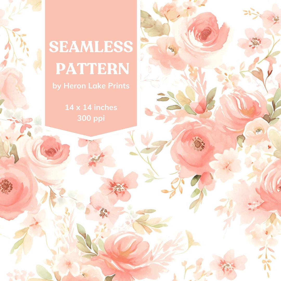 Peachy Pink Watercolor Flowers, Seamless Pattern, Jpeg, for Crafts ...