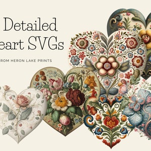 7 Valentine Floral Heart Svgs, Pdfs, Pngs, Rosemaling Heart Clip Art ...