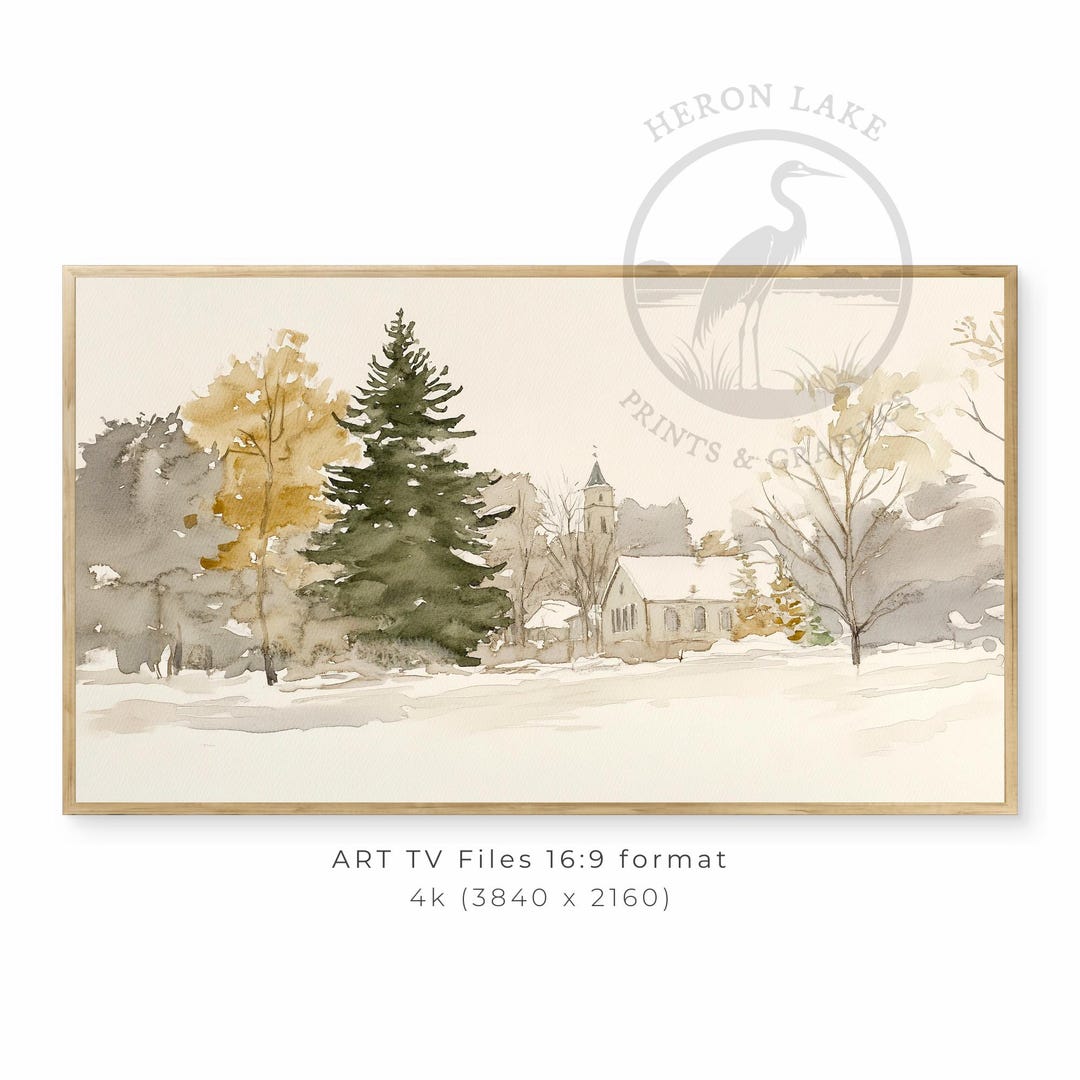 Winter Scene Featuring a Church Surrounded by Snow and Evergreen Trees ...