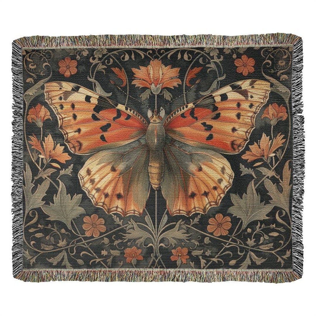 Heirloom Woven Custom Blanket, William Morris Inspired Butterfly Throw ...