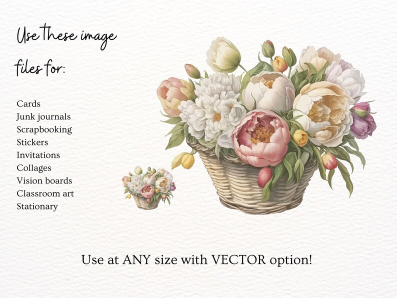 Flower Basket Clipart: Cottagecore Floral Designs (SVG, PDF, PNG) - Etsy