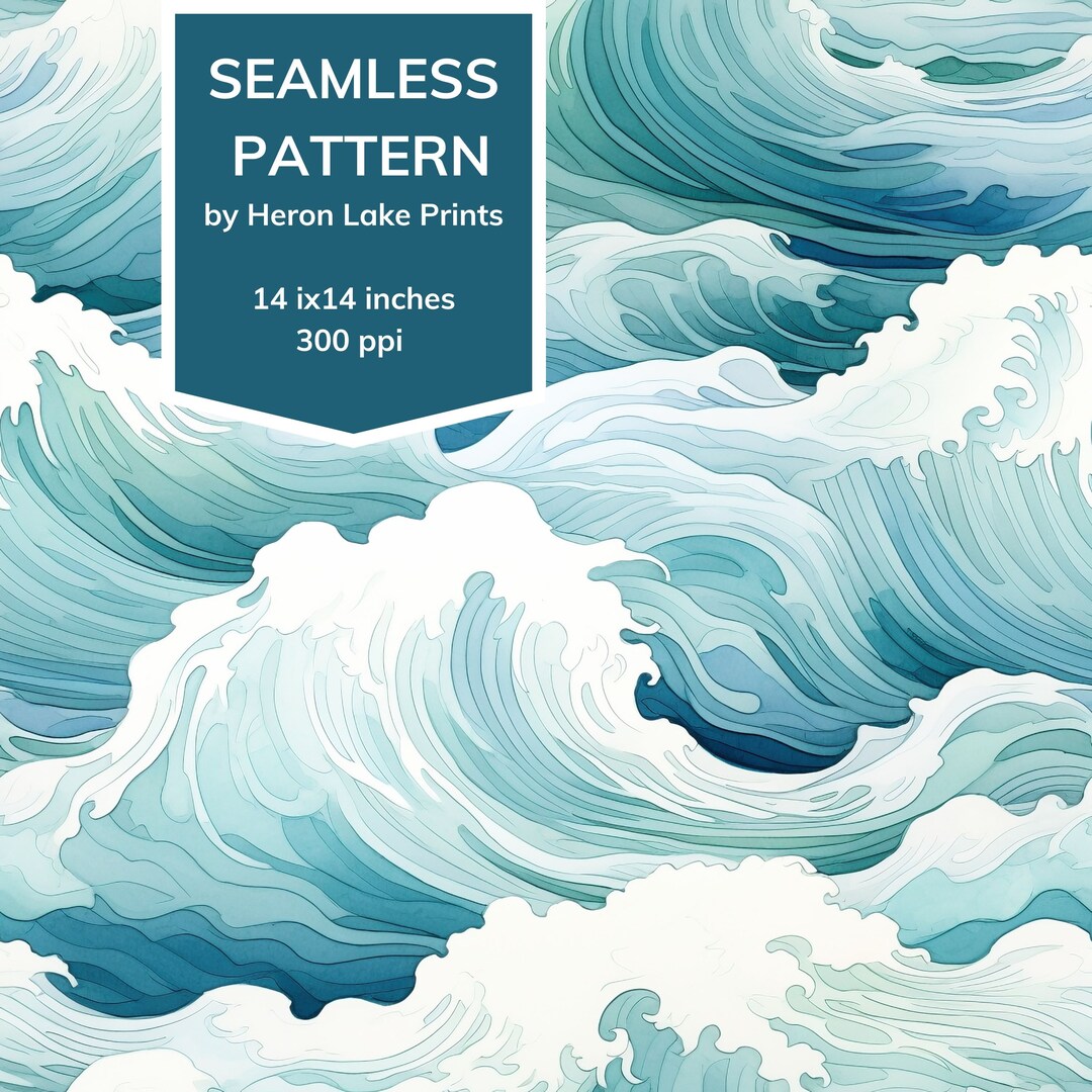 Ocean Waves Seamless Pattern: Print-on-demand, Commercial Use (digital ...