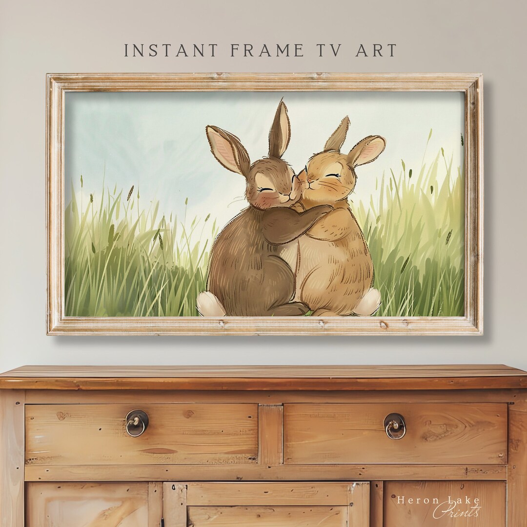Cute Bunnies Hugging Frame Tv Art, Spring Frame Tv Art, Frame Tv Easter ...