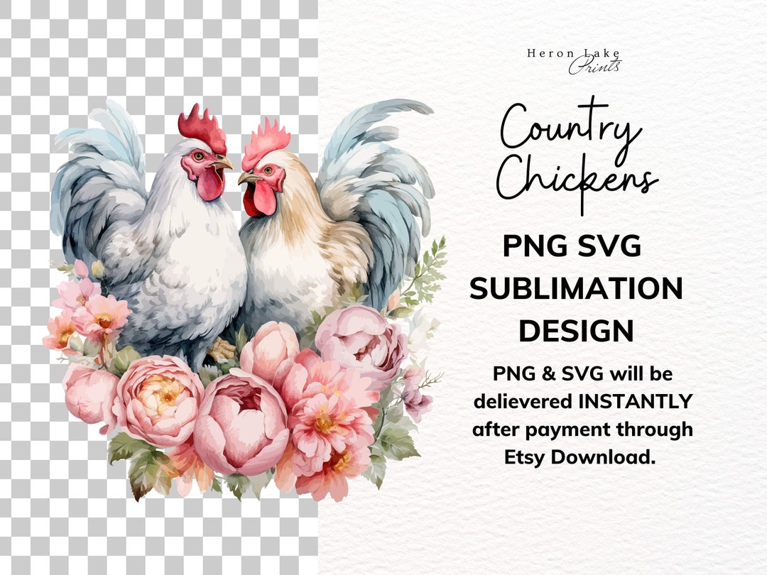 Shabby Chic Country Chickens PNG SVG Sublimation Graphic Clipart ...