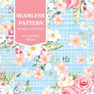 Pink & Blue Floral Seamless Repeat Pattern Tile, Perfect for Nursery, Crafts, Cards, Junk ...