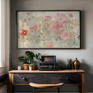 Japandi Pink Poppies Shabby Chic Floral Frame TV Art 4K HD 16X9 Samsung ...