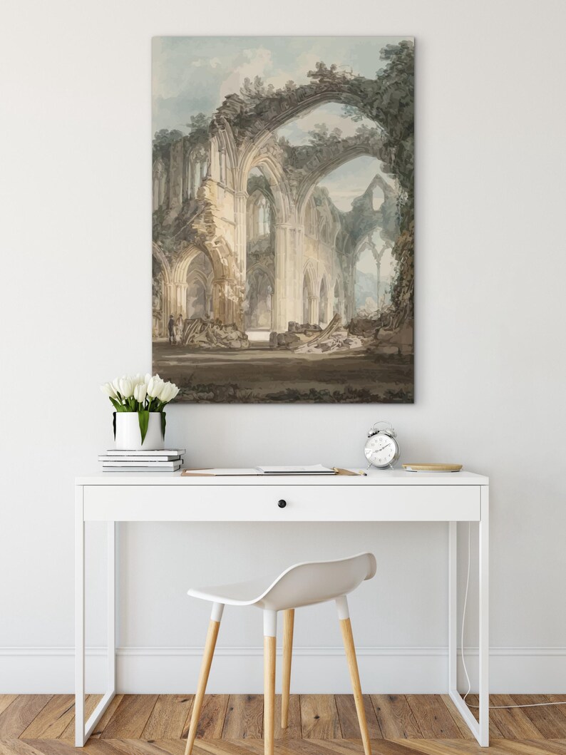1794 Cathedral Ruins Vectorized Vintage Painting in Neutral Tones ...