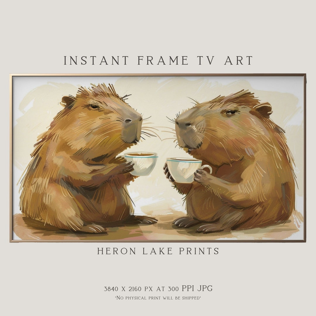 Tea Coffee Drinking Capybaras Frame Tv Art, Capybara Lover Art ...