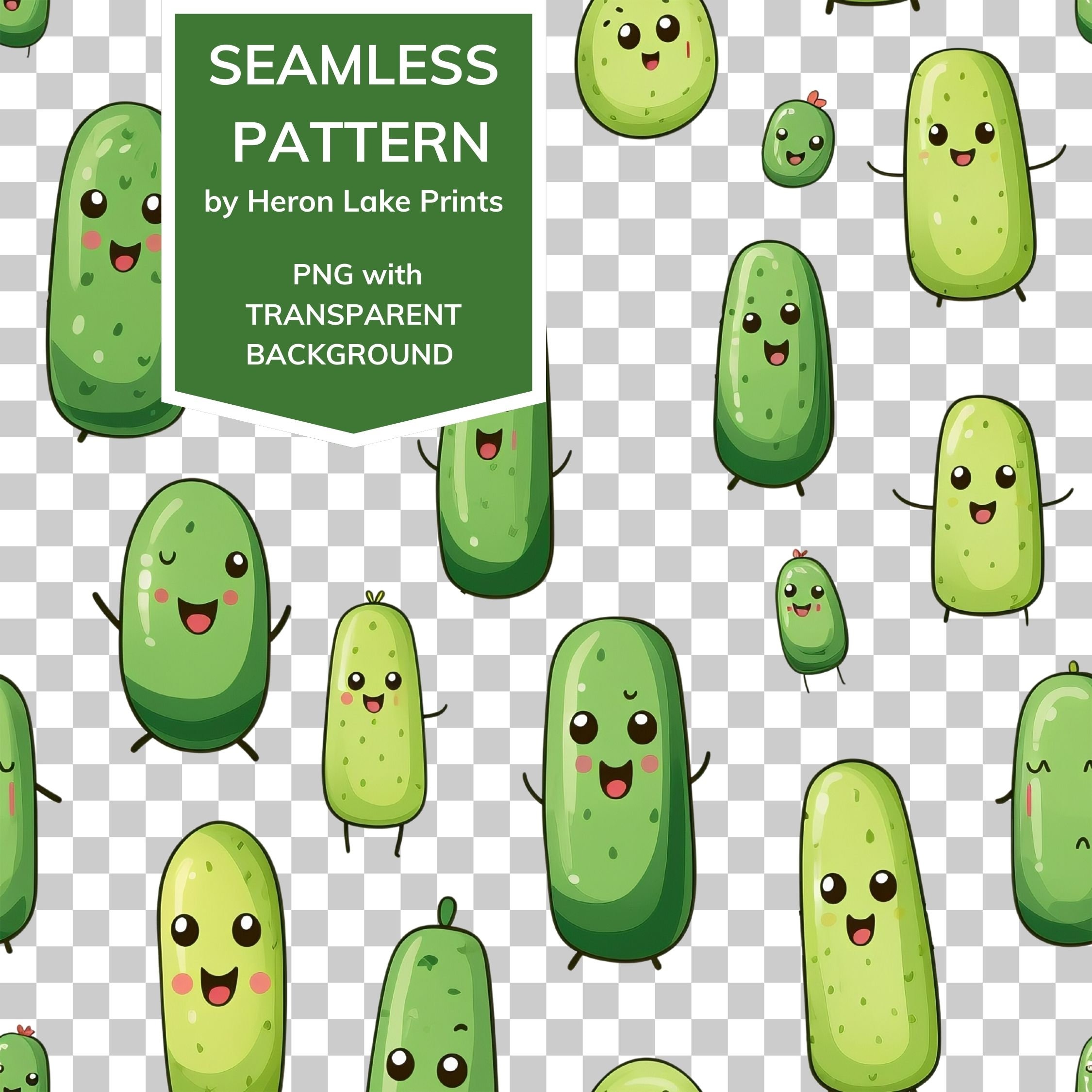 PNG Kawaii Cucumber Pickles Seamless Repeat Pattern Tile With - Etsy
