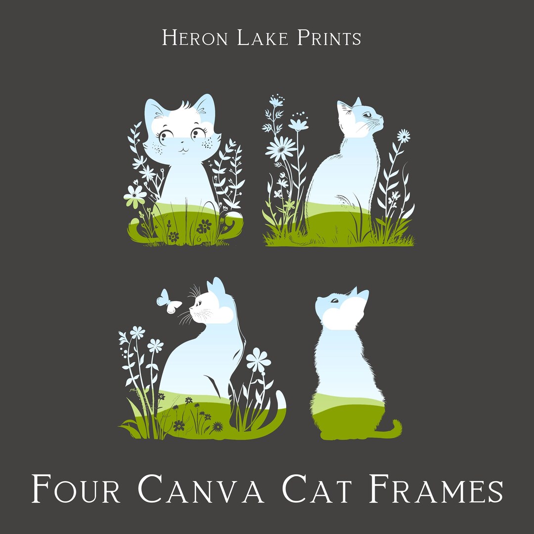 Four Adorable Cat CANVA Frame Shapes, Create Projects Like Print on ...