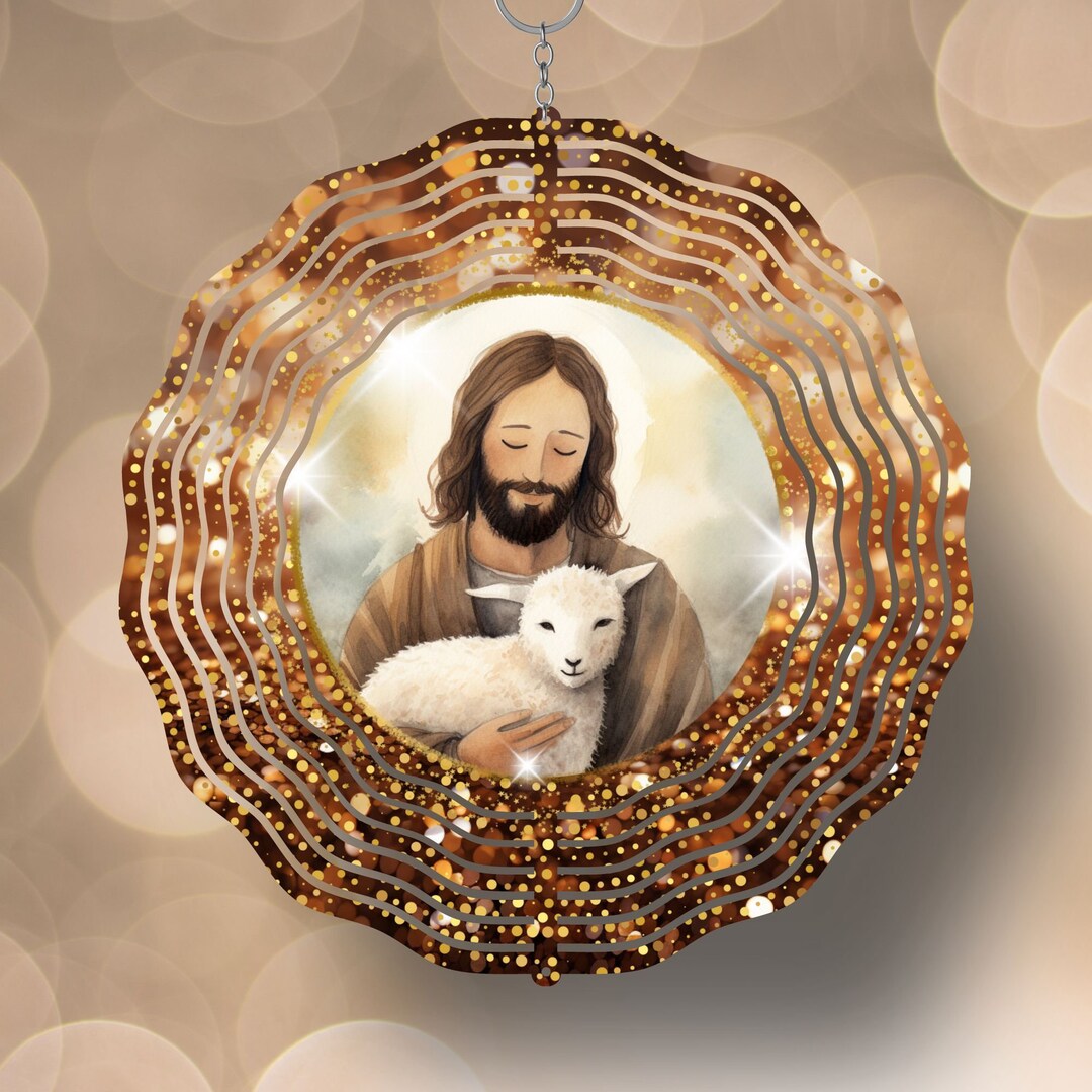Jesus and Lamb Wind Spinner PNG: Sparkle Sublimation Design (12x12 Inch ...