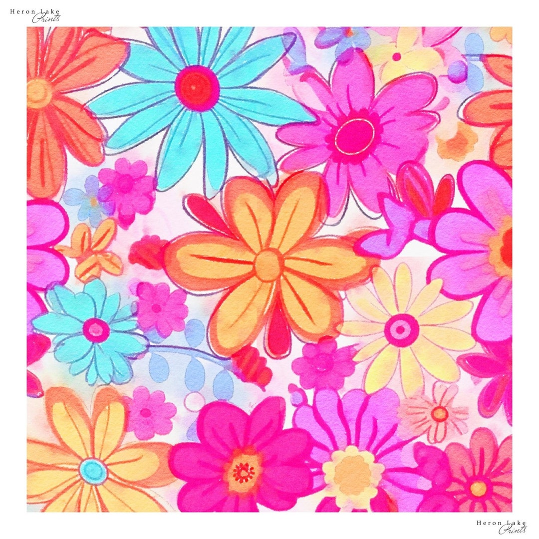 Bright Retro Hot Pink Watercolor Floral Seamless Pattern Repeat Tile ...