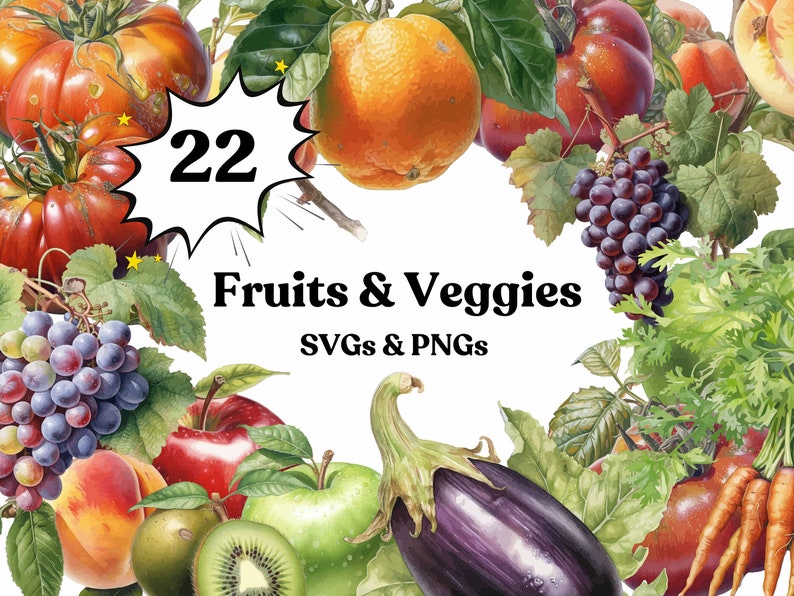 22 Fruits & Veggies Clipart Set Svg-pngscrapbooking Crafts - Etsy
